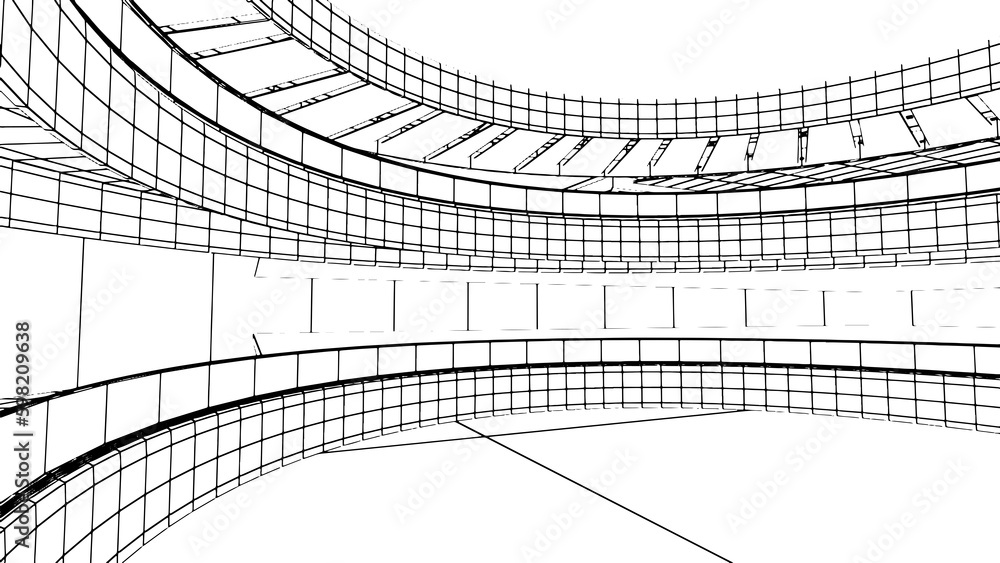 line drawings of halls of shopping mall buildings in abstract style,3d ...