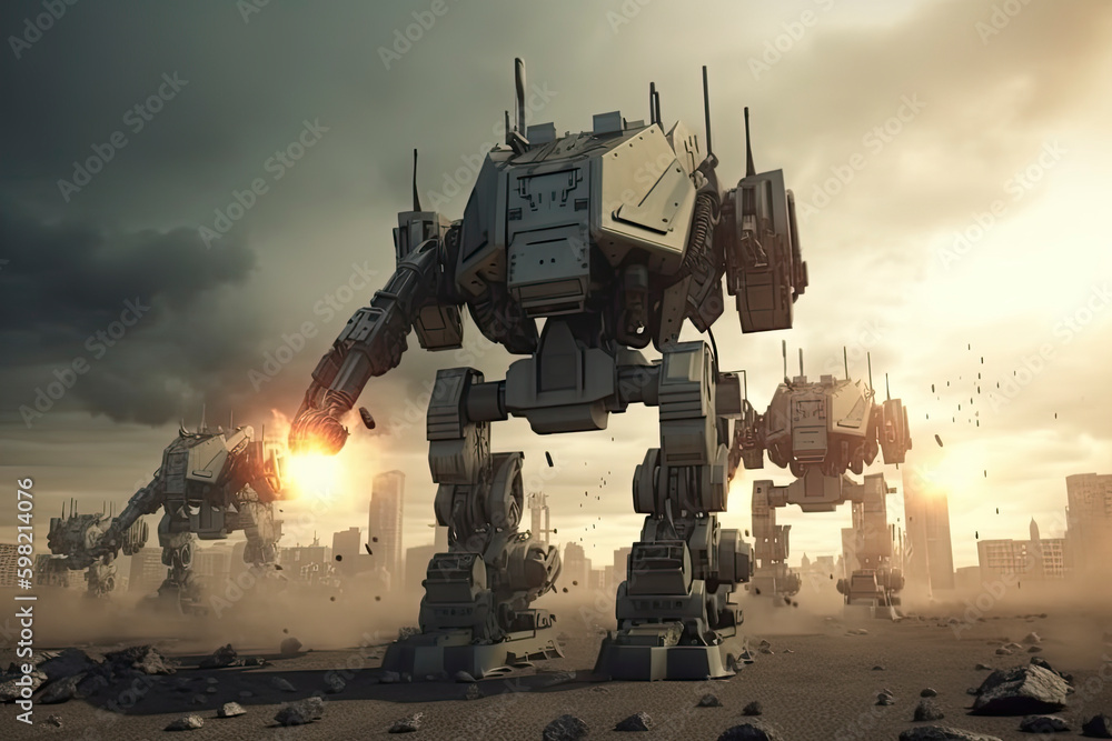 invasion of military robots. Dramatic apocalypse super realistic ...