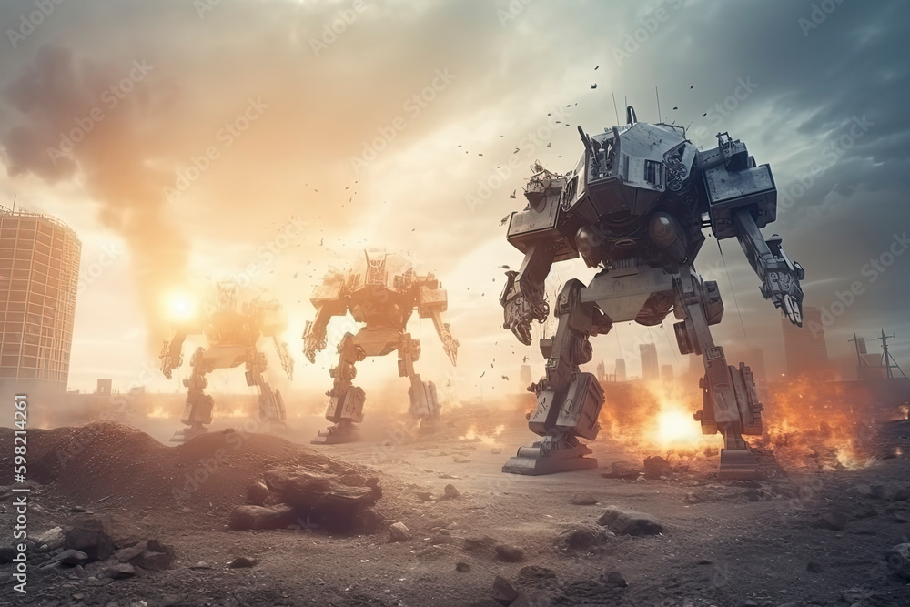 invasion of military robots. Dramatic apocalypse super realistic ...