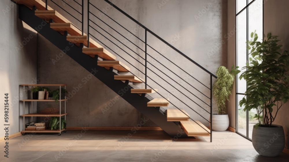 Minimalist staircase with simple railing and steps. AI generated Stock ...