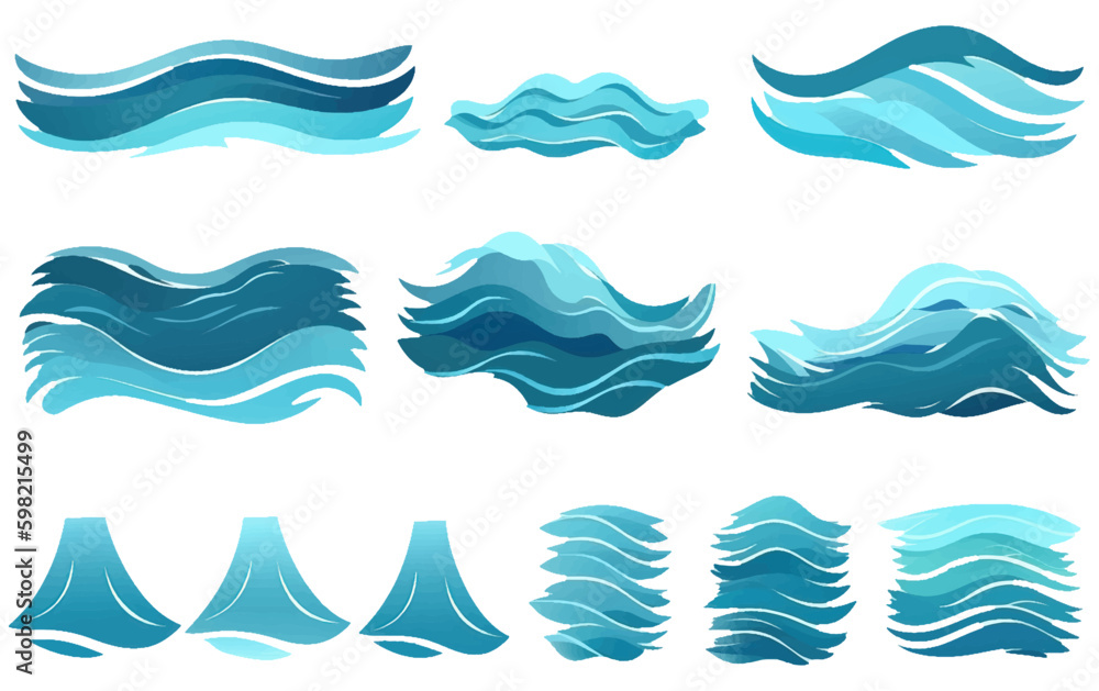 ui set vector illustration of water waves and rain drop cloce up ...
