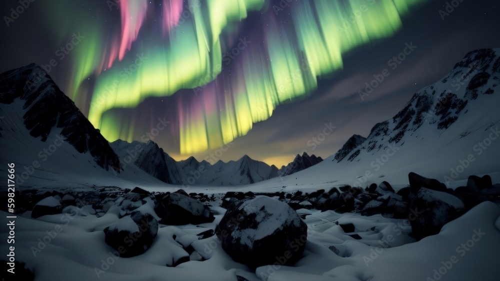 Beautiful glacial northern light reflex on water, beautiful snow ...