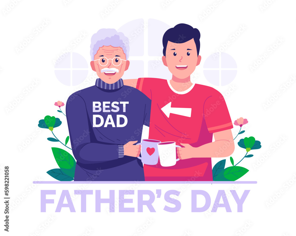 Happy Father's Day. The adult son and his elderly gray-haired father ...