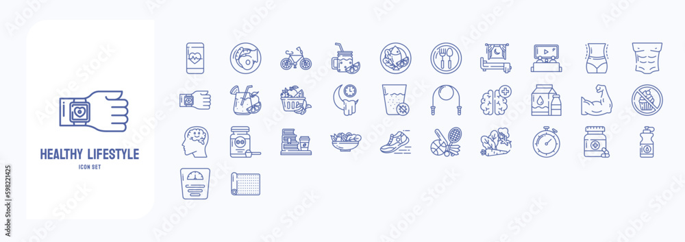 Healthy Lifestyle, including icons like Breakfast, Cycle, Diet meal ...