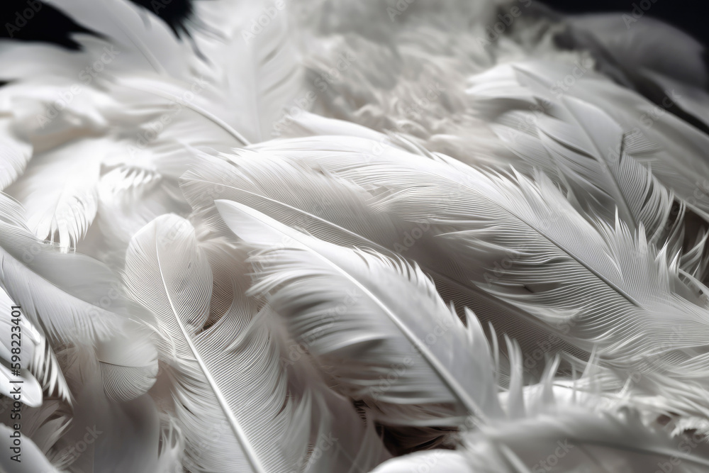Dense background of white feathers. Close up texture of white swan ...