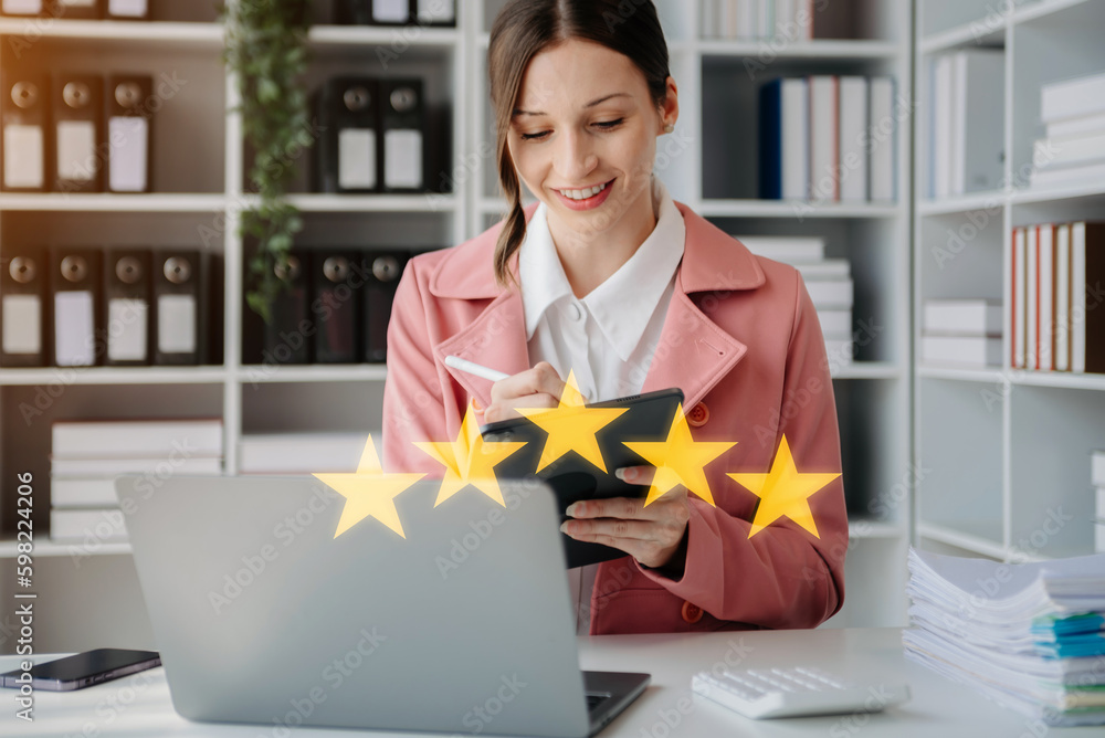 Customer or client the stars to complete five stars. with copy space ...