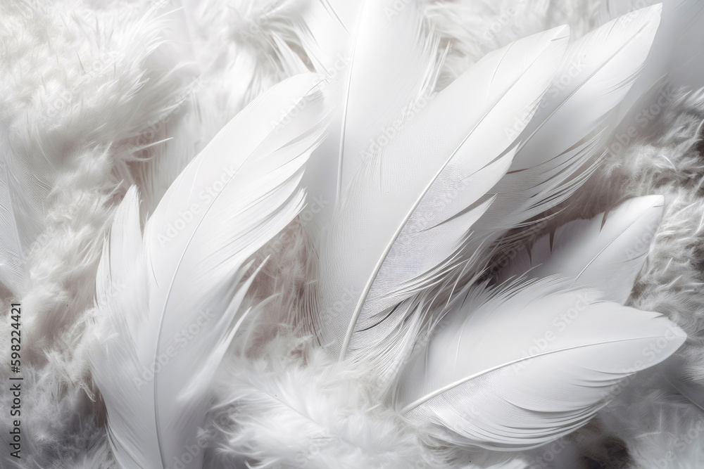 Dense background of white feathers. Close up texture of white swan ...
