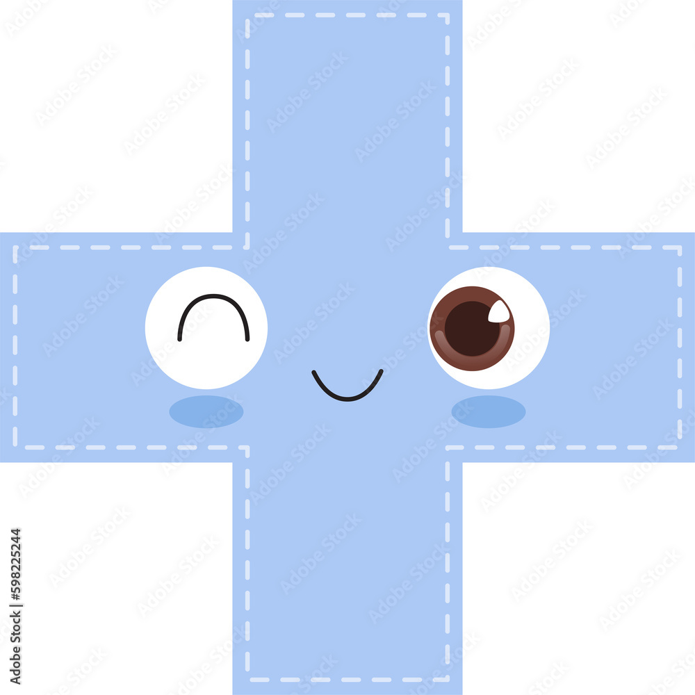 Cute blue plus shape with smiling face flat icon PNG Stock Illustration ...