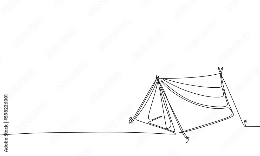 Tent for camping. One line continuous hand drawn vector illustraiton ...