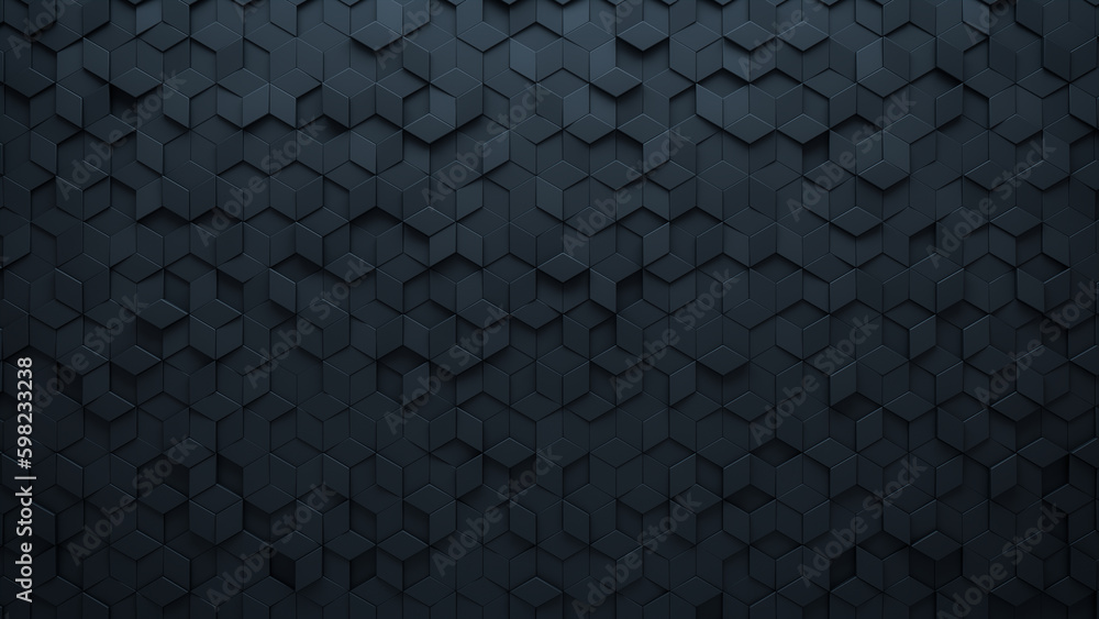 Polished Tiles arranged to create a Futuristic wall. Black, 3D ...