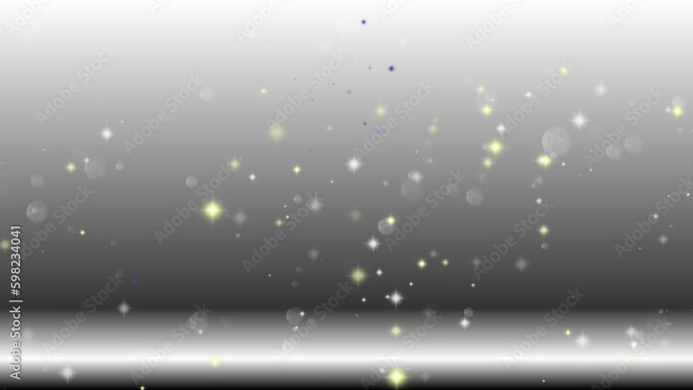 Floating star and bokeh particles on grey studio background. Abstract ...