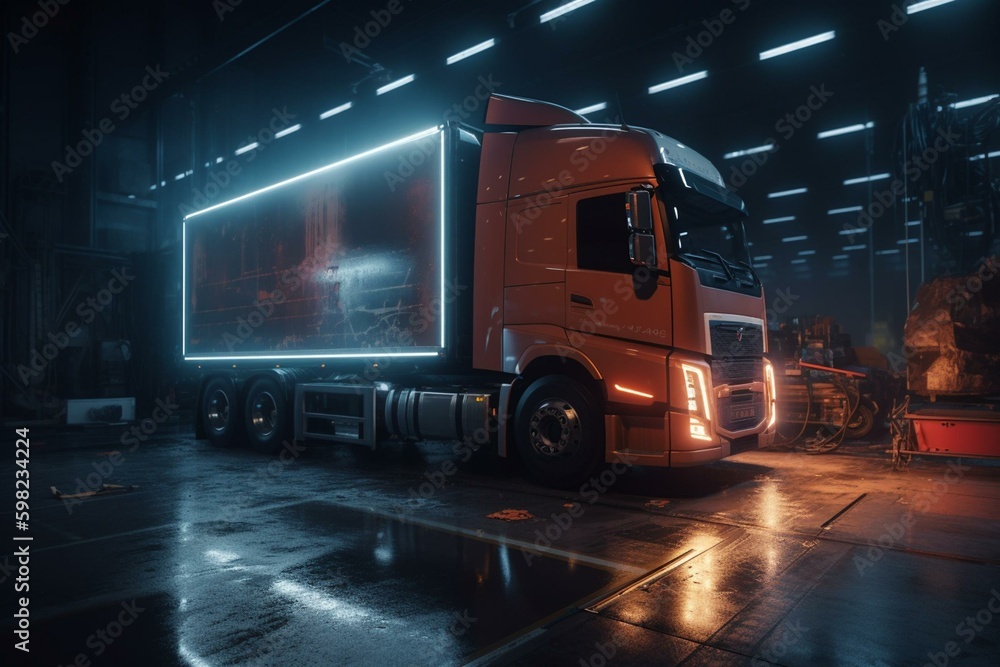 Visualization of technologically advanced truck scanning animated ...