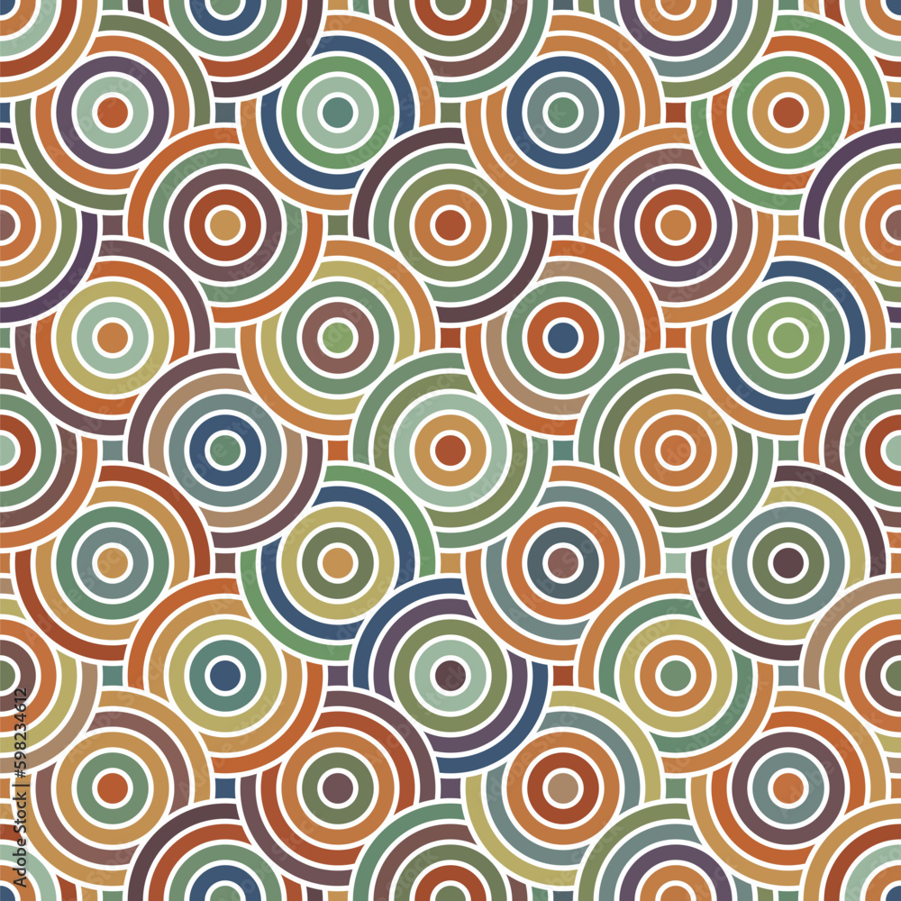 Seamless Striped Vector Pattern Overlapping Multicolored Concentric Circles On A White