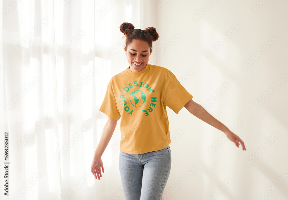 Mockup of customizable t shirt being modelled by woman, front view ...