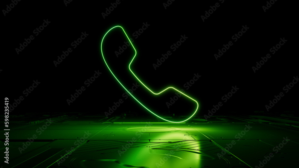 Green Communication Technology Concept with phone symbol as a neon ...