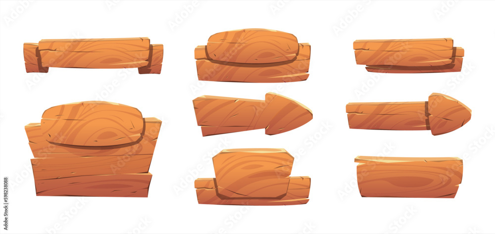 Wooden banners. Rustic signboards and direction boards wooden blank ...