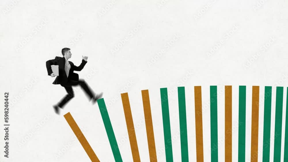 Stop motion, animation. Motivated ambitious employee, man running on ...