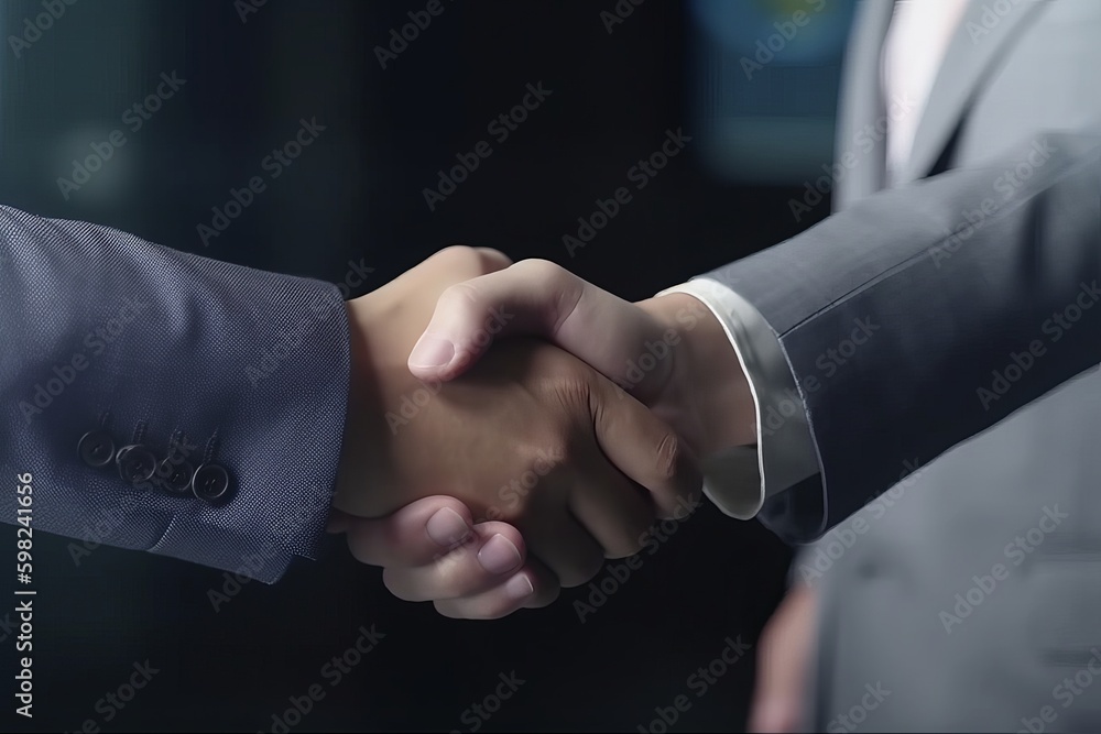 Businessmen making handshake with partner, greeting, dealing, merger ...