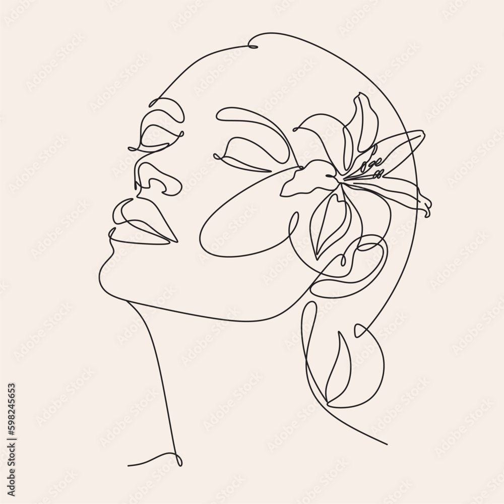 Woman Line Art Minimalist Logo. Nature Organic Cosmetics Makeup. Flower ...
