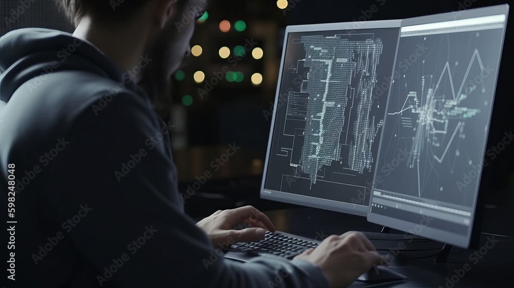 Software development concept. Coding programmer, software engineer working on laptop with ...