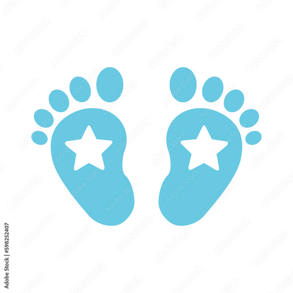 Logo baby shower. Silueta de huella de pies descalzos color azul con ...