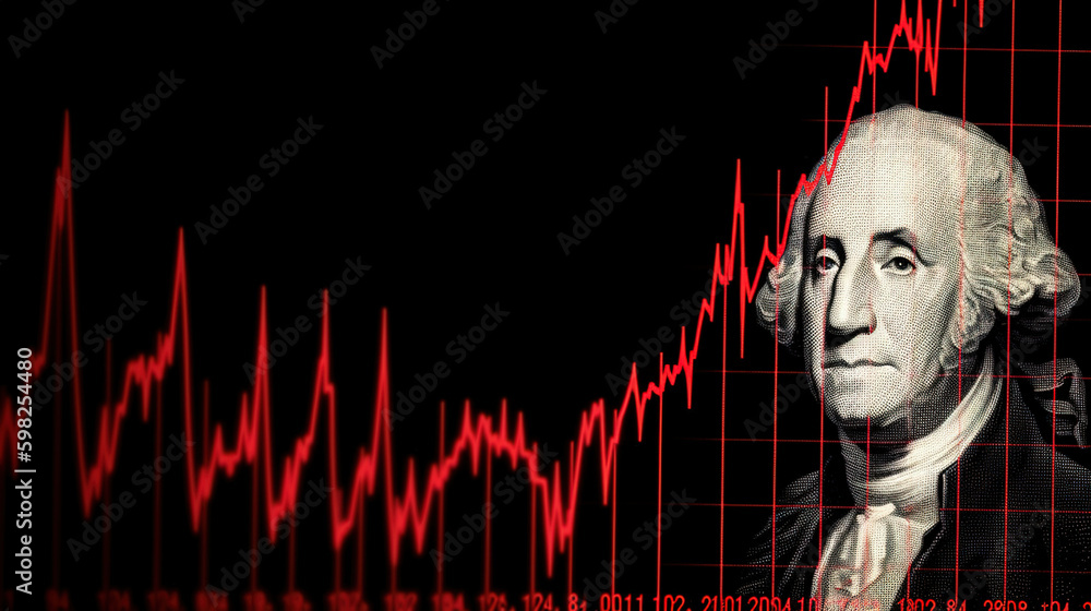 Stock Market Graph next to a 1 dollar bill, showing former president ...