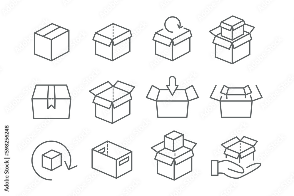Box line icons. Package, shipping boxes, cargo box. Cargo distribution ... Box line icons. Package, shipping boxes, cargo box. Cargo distribution ...
