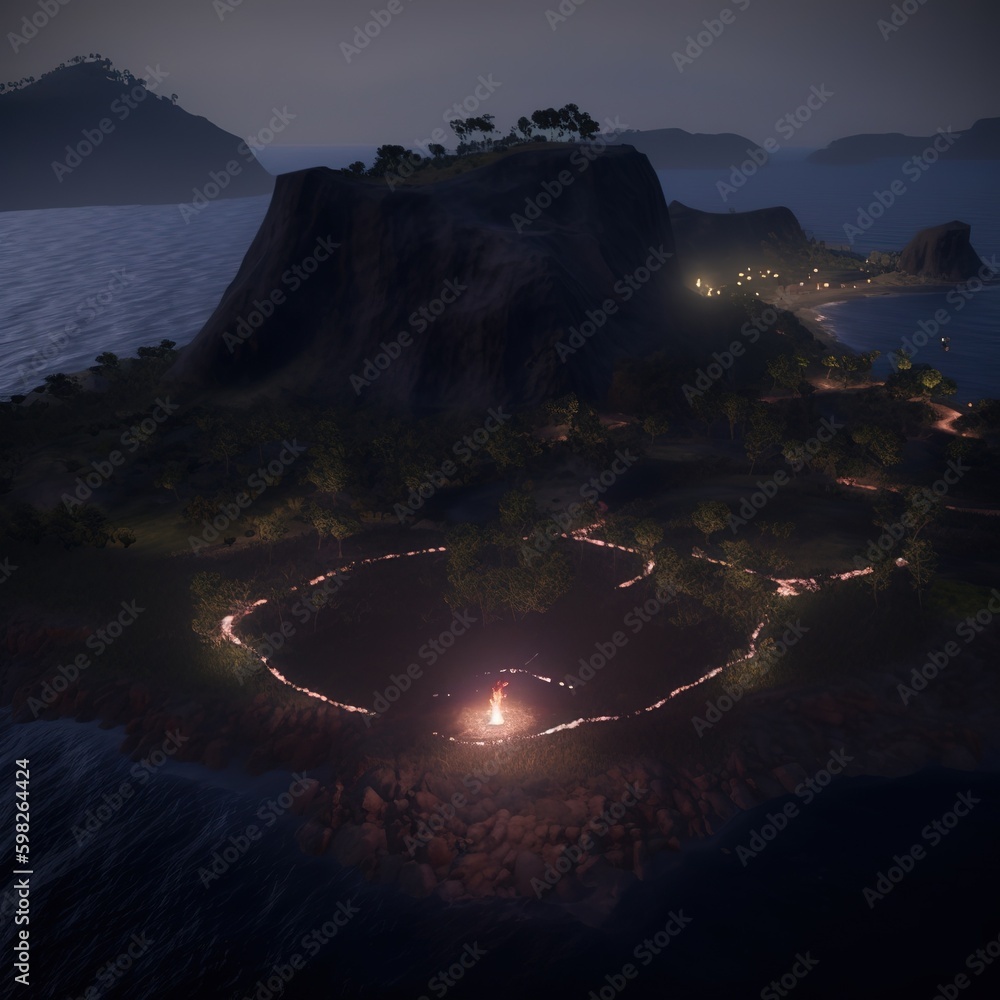 Surreal And Exquisite CG Render of Night time of an Island Generative ...