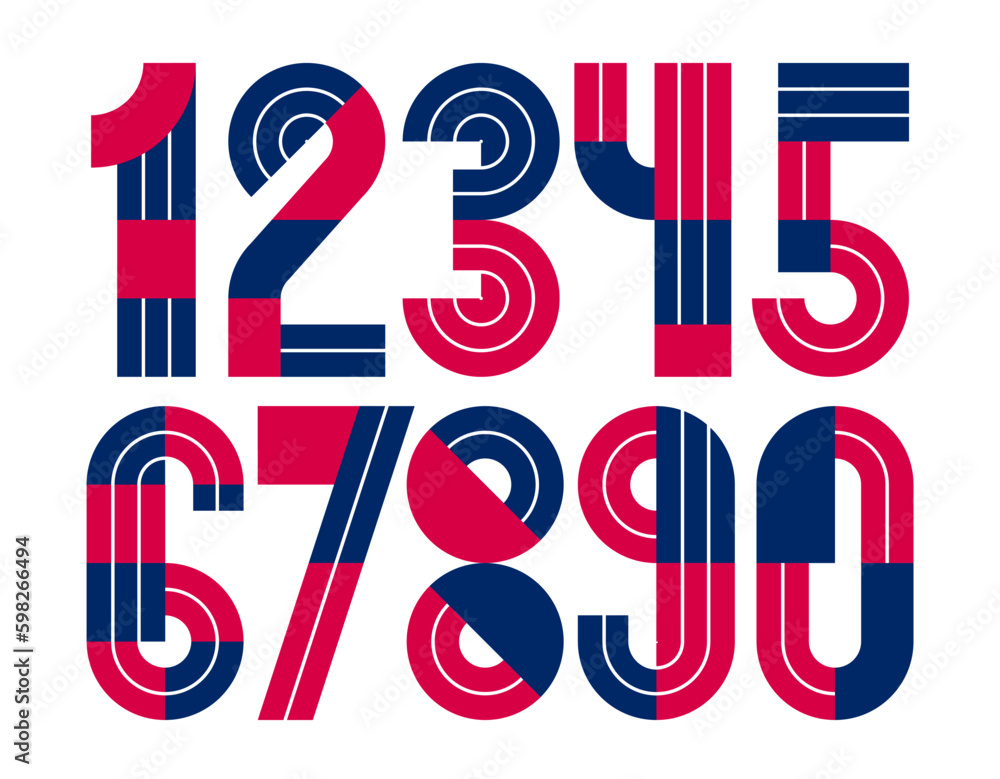 Geometric numbers set, vector digits, retro 90s style trendy numerals ...