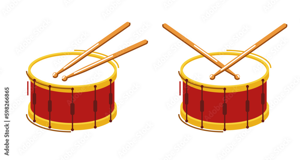 Drum musical instrument vector flat illustration isolated over white ...