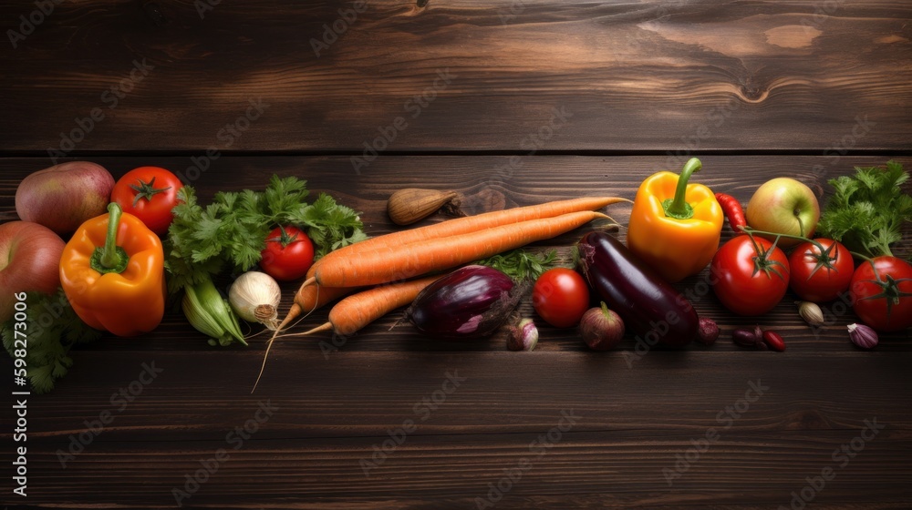 Abstract food background vegetables on wood table. AI generated. Stock ...