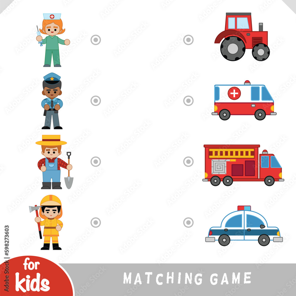 Matching education game for children, set of cartoon characters of ...