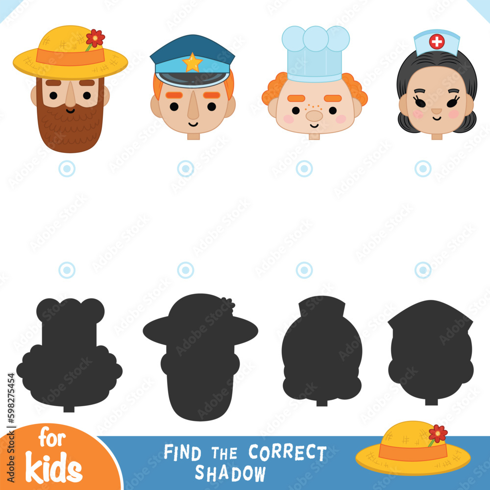 Find the correct shadow, education game for children, Set of cute ...