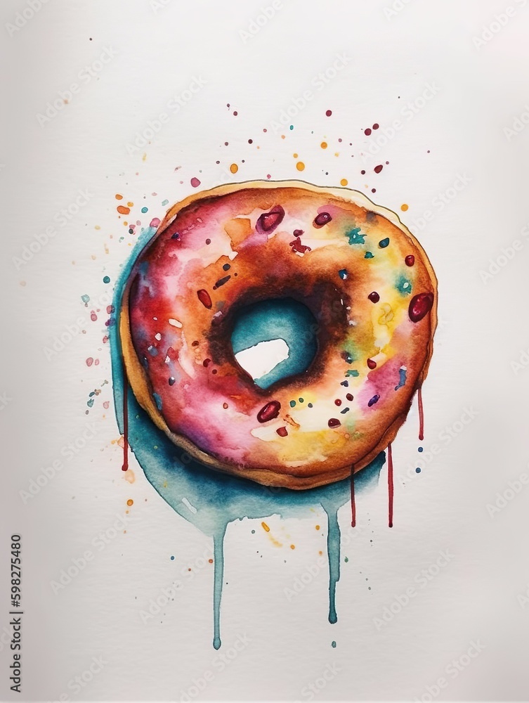 Watercolor donut painting by ai art Stock Illustration | Adobe Stock