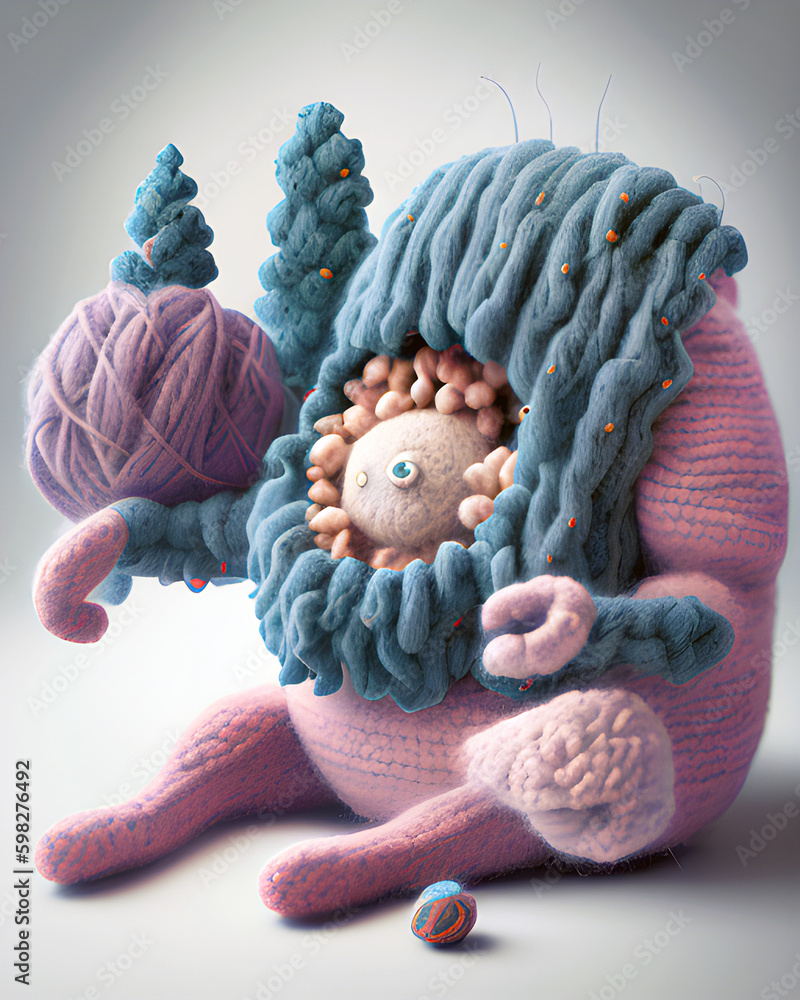 Ai generated, graphic, mock up, model of cute monster toys in wool ...