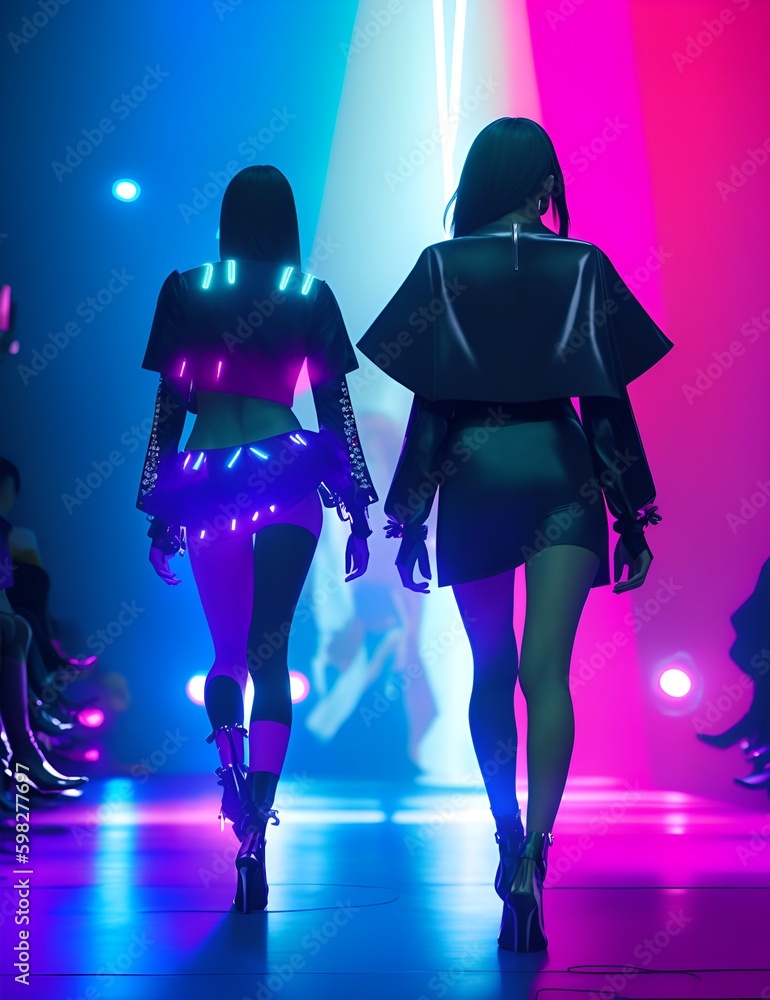 AI generated Models on Catwalk, neon lights Stock Illustration | Adobe ...