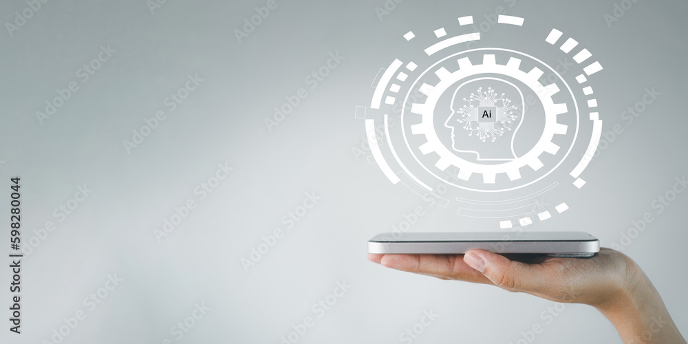 ภาพประกอบสต็อก Machine Learning,Artificial Intelligence (AI),technology ...