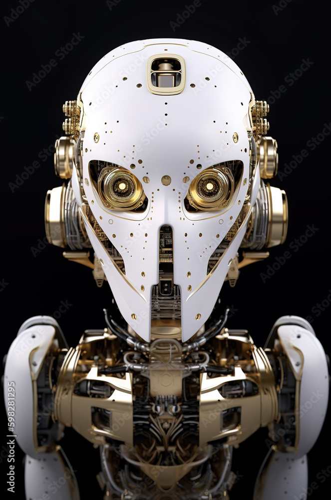 Humanoid robot face close-up futuristic modern tech assistance. Future ...