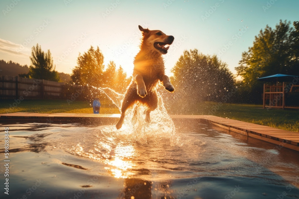 Dog jump in pool water. Generate Ai Stock Illustration | Adobe Stock