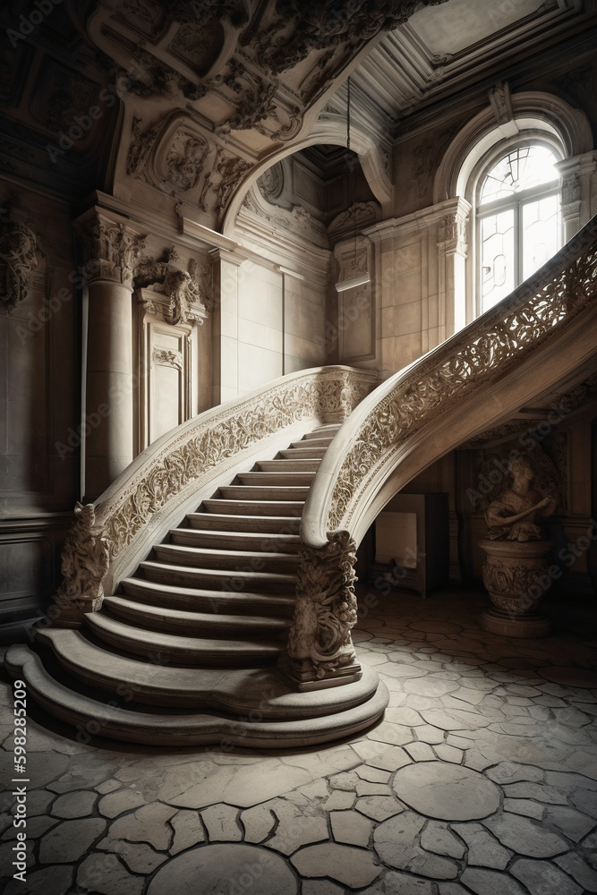 Castle staircase backdrop, luxury, interior design. AI generative Stock ...