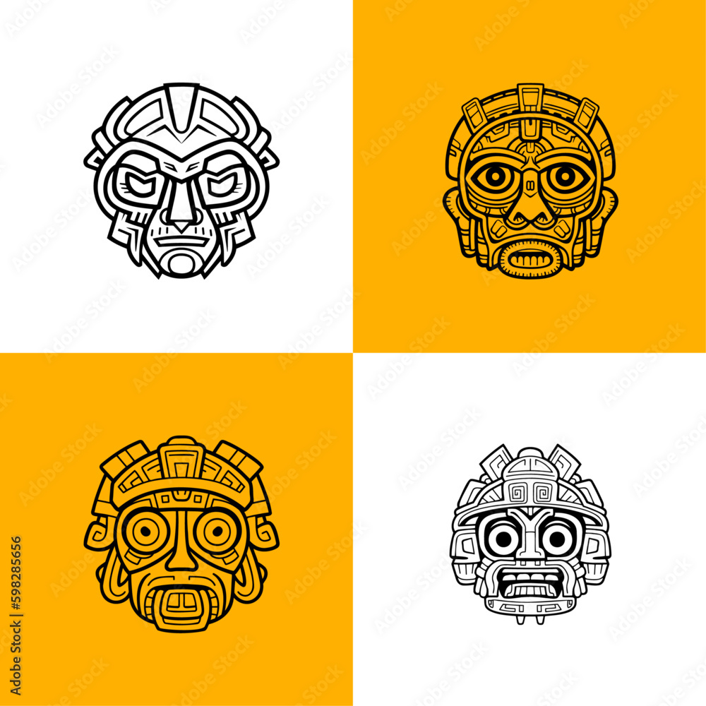 Maya Mask Vector Cartoon Style, Vector Line Art, Icon Design, Coloring ...
