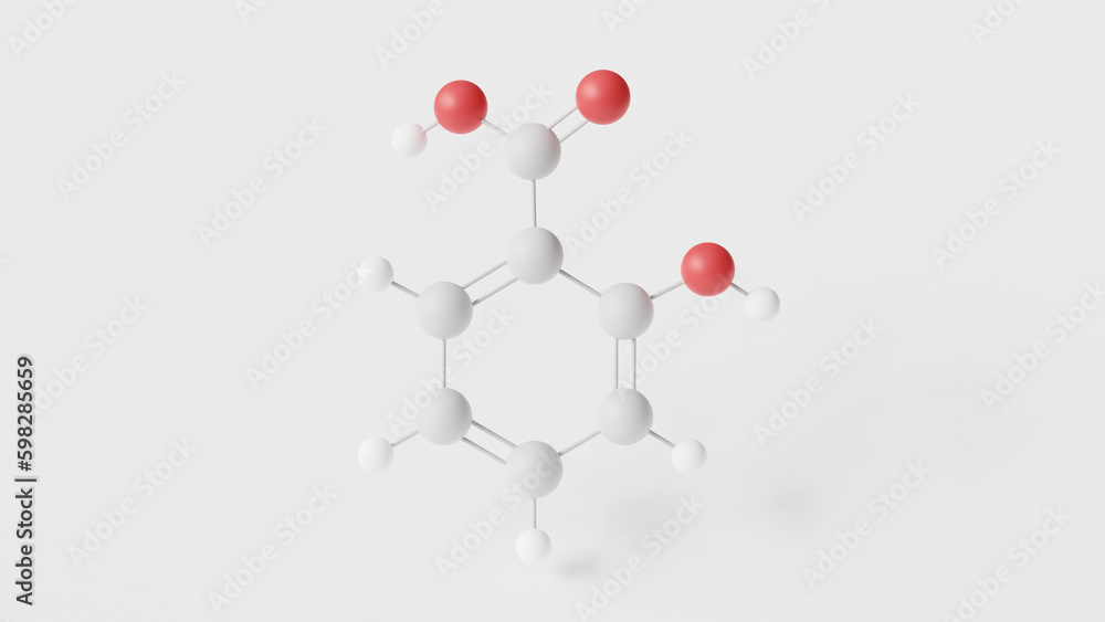 salicylic acid molecule 3d, molecular structure, ball and stick model ...