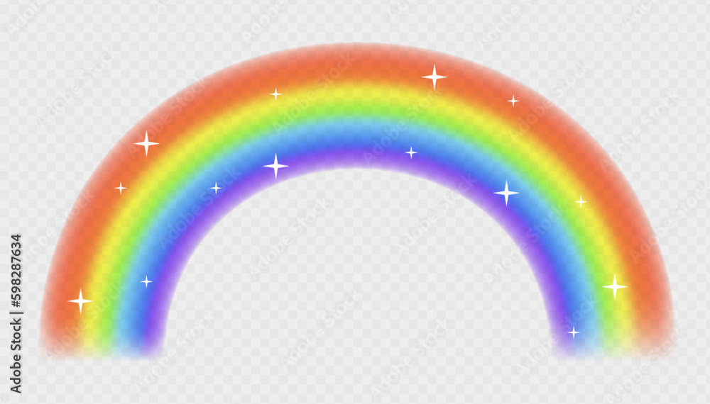 Rainbow shape realistic vector. Shiny stars with glitter effect. Vector ...