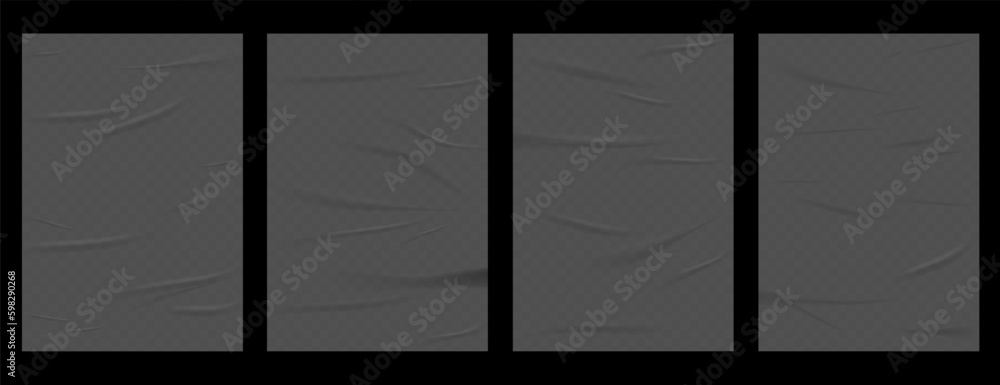 Realistic set of grey glued wall posters. Glued posters, old adhesive ...