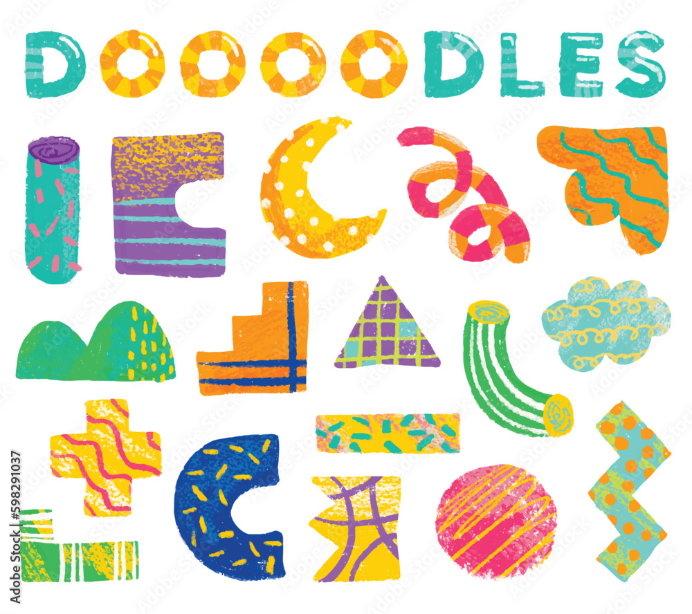 Abstract hand drawn set various shapes and doodle objects illustration ...