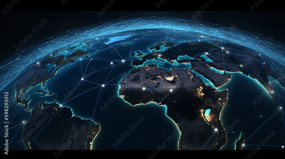 night earth global virtual internet world connection of metaverse ...