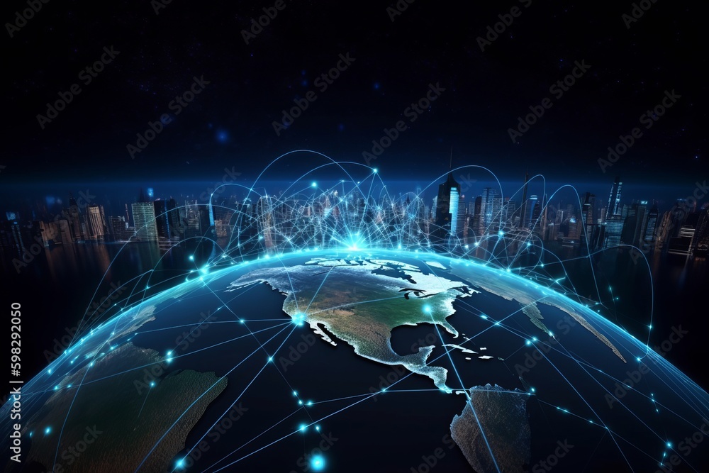 night earth global virtual internet world connection of metaverse ...