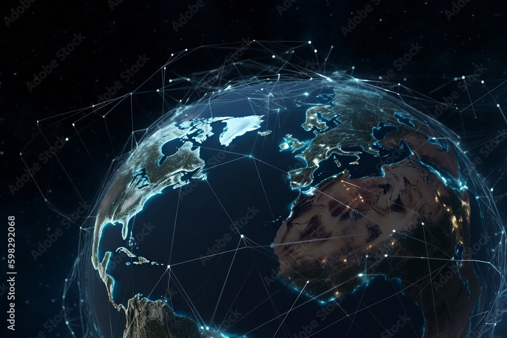 night earth global virtual internet world connection of metaverse ...