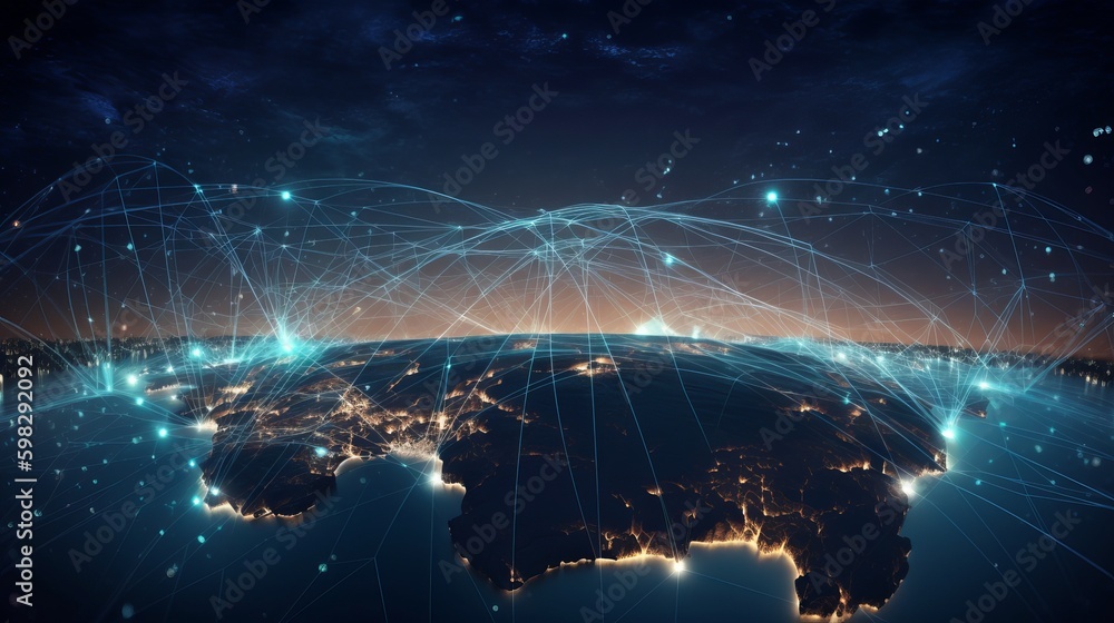 night earth global virtual internet world connection of metaverse ...