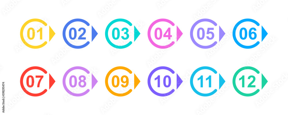 Set of number pointer vector icons. Bullet points. Numbers marker. From ...